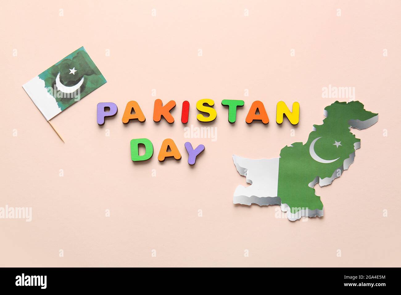 Flag and map of Pakistan on color background. Independence Day ...