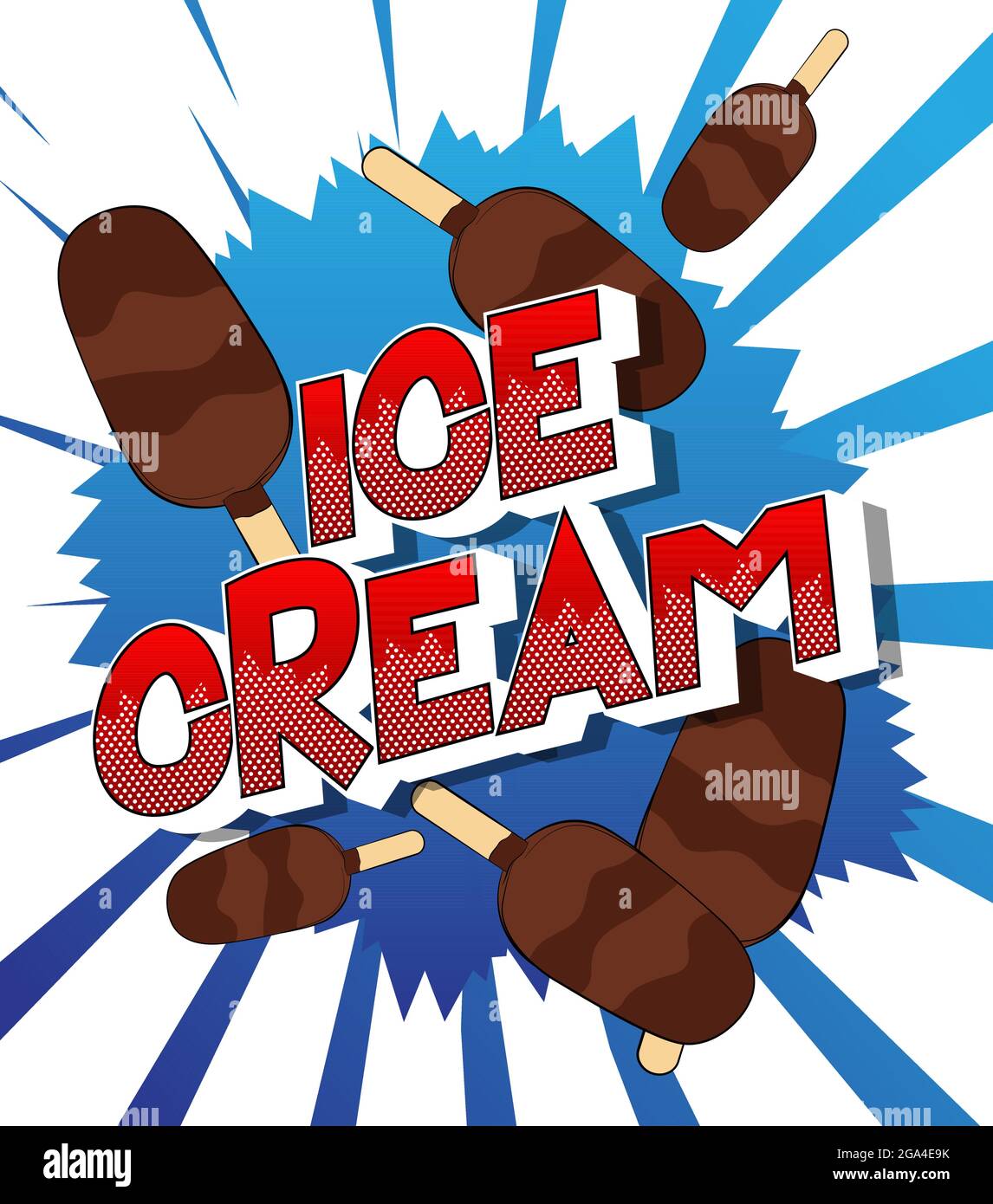 Ice Cream text on comic book background. Retro pop art comic style ...