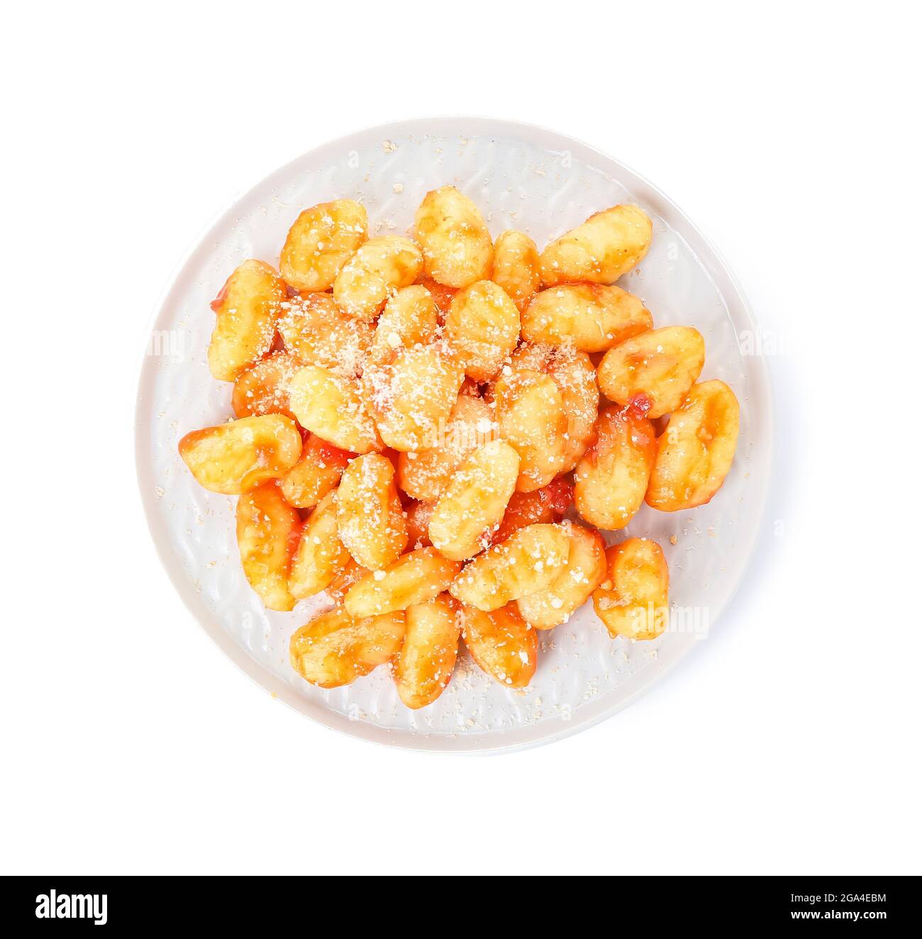 Plate with tasty gnocchi on white background Stock Photo - Alamy