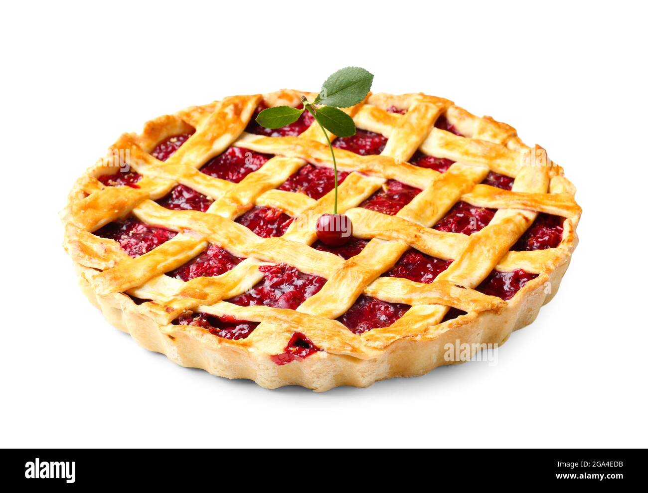 Tasty cherry pie on white background Stock Photo - Alamy