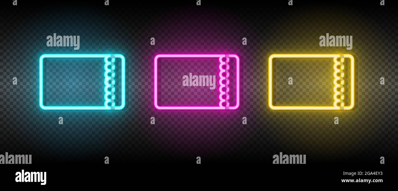 ticket neon vector icon. Illustration neon blue, yellow, red icon set ...