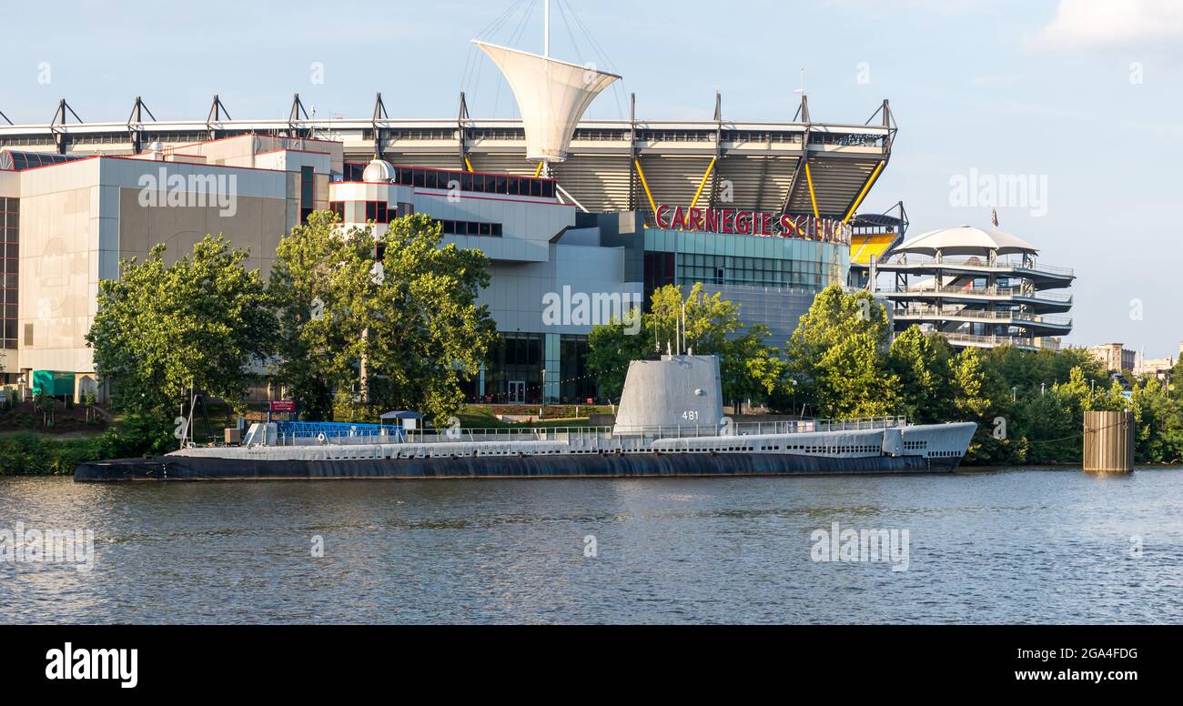 The USS Requin, a Tench Class submarine docked on the Ohio river and is ...