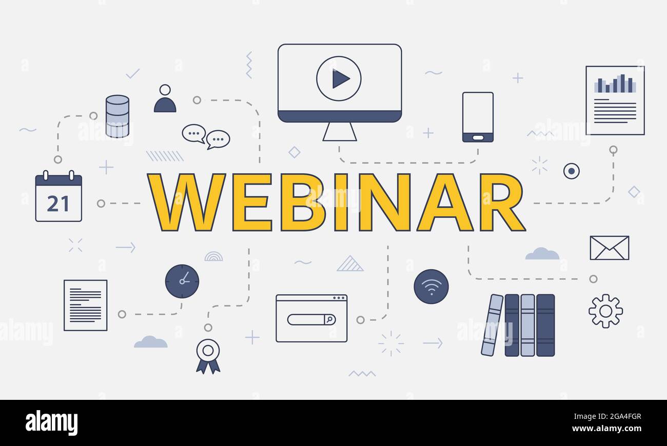 webinar concept with icon set with big word or text on center vector ...