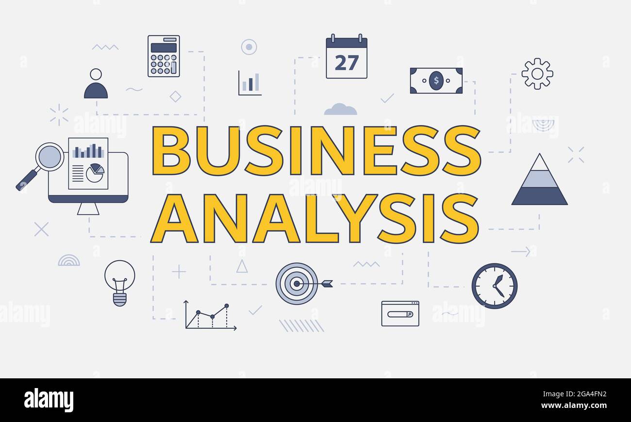 business analysis concept with icon set with big word or text on center ...