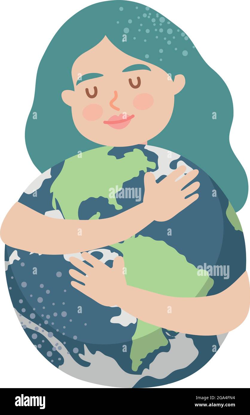 happy woman hugging earth planet Stock Vector Image & Art - Alamy