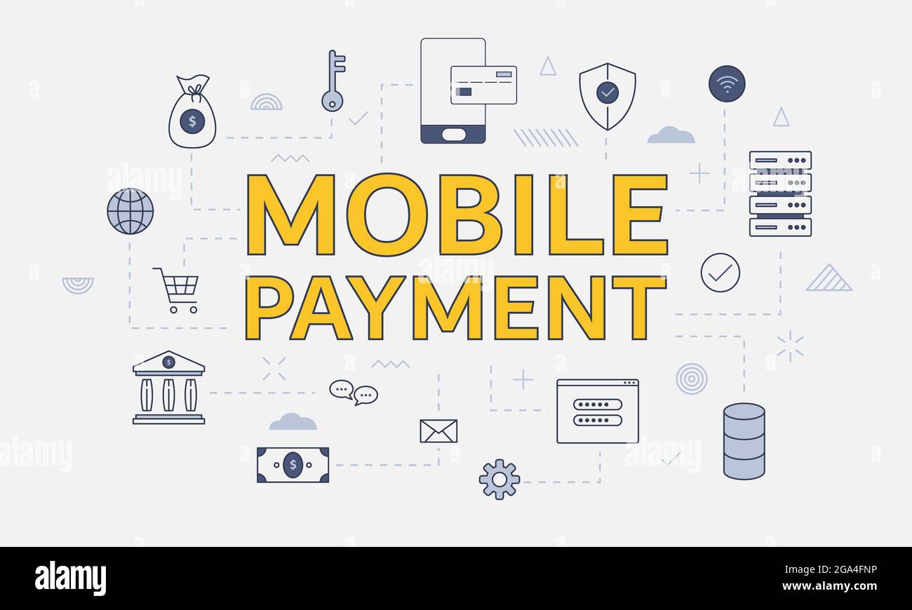 mobile payment concept with icon set with big word or text on center ...