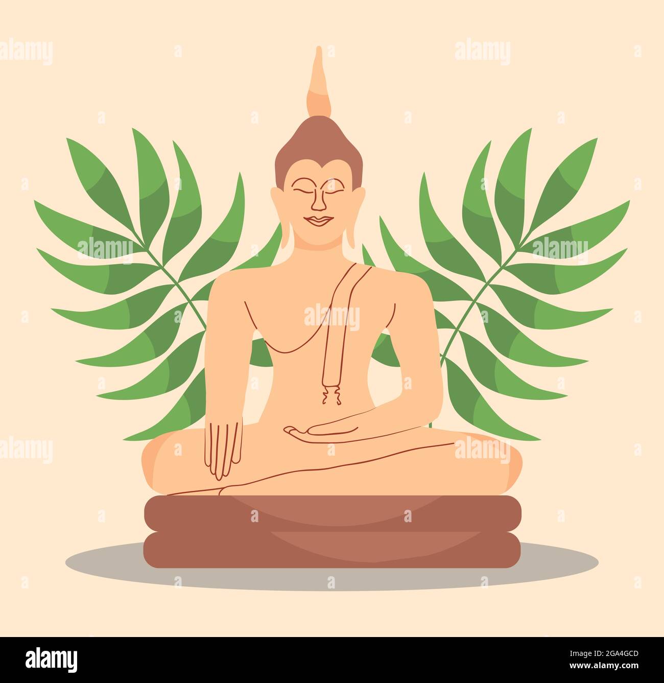 meditating buddha and tropical leaves illustration Stock Vector Image ...