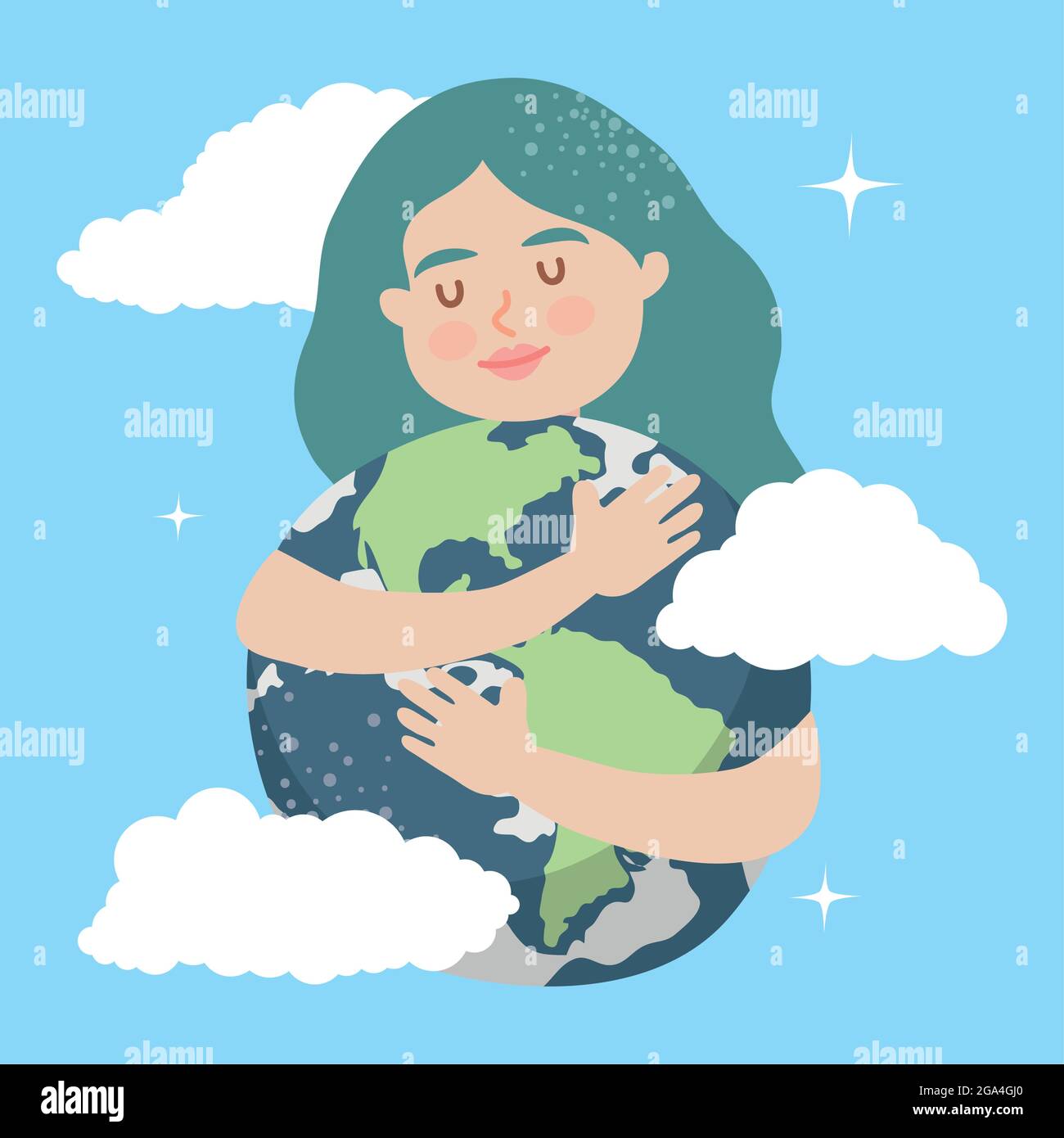 woman hugging earth planet illustration Stock Vector Image & Art - Alamy