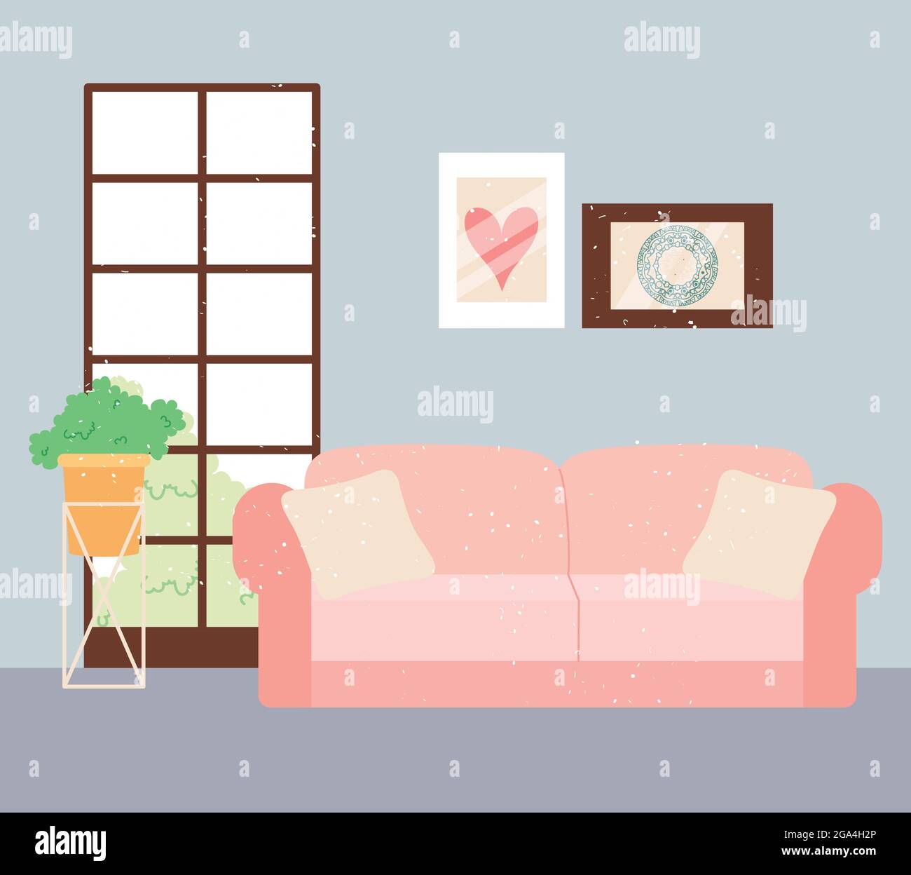living room illustration with pink sofa Stock Vector Image & Art - Alamy