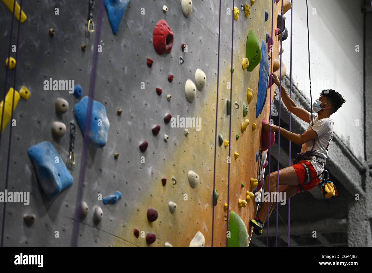 New York City, USA. 28th July, 2021. While being assisted by a partner ...