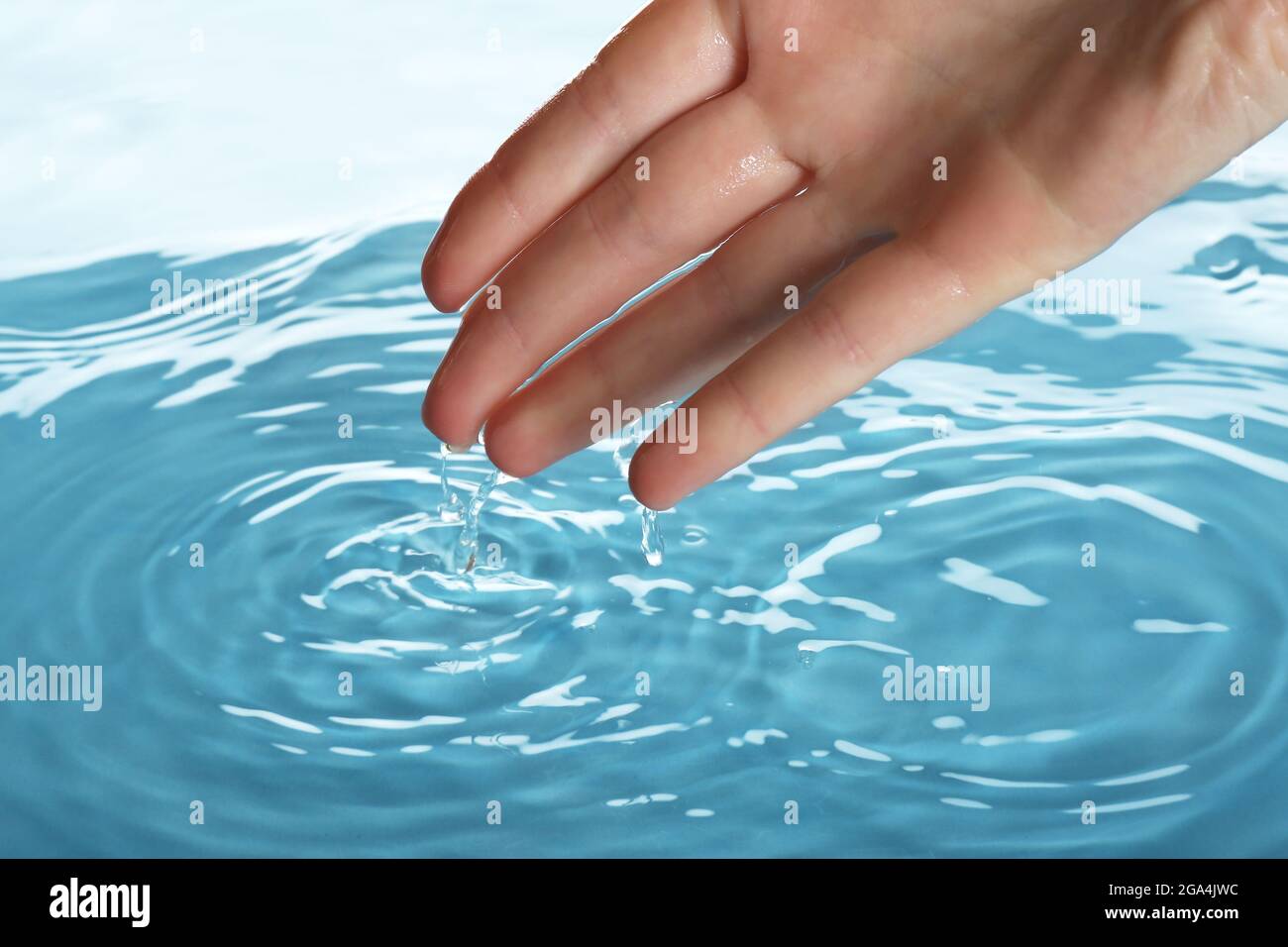 Finger touches water close up Stock Photo - Alamy