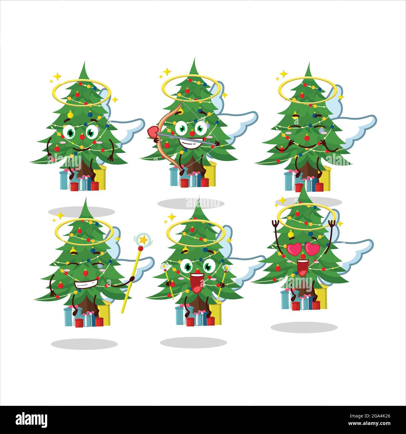 Christmas tree with giftbox cartoon designs as a cute angel character ...