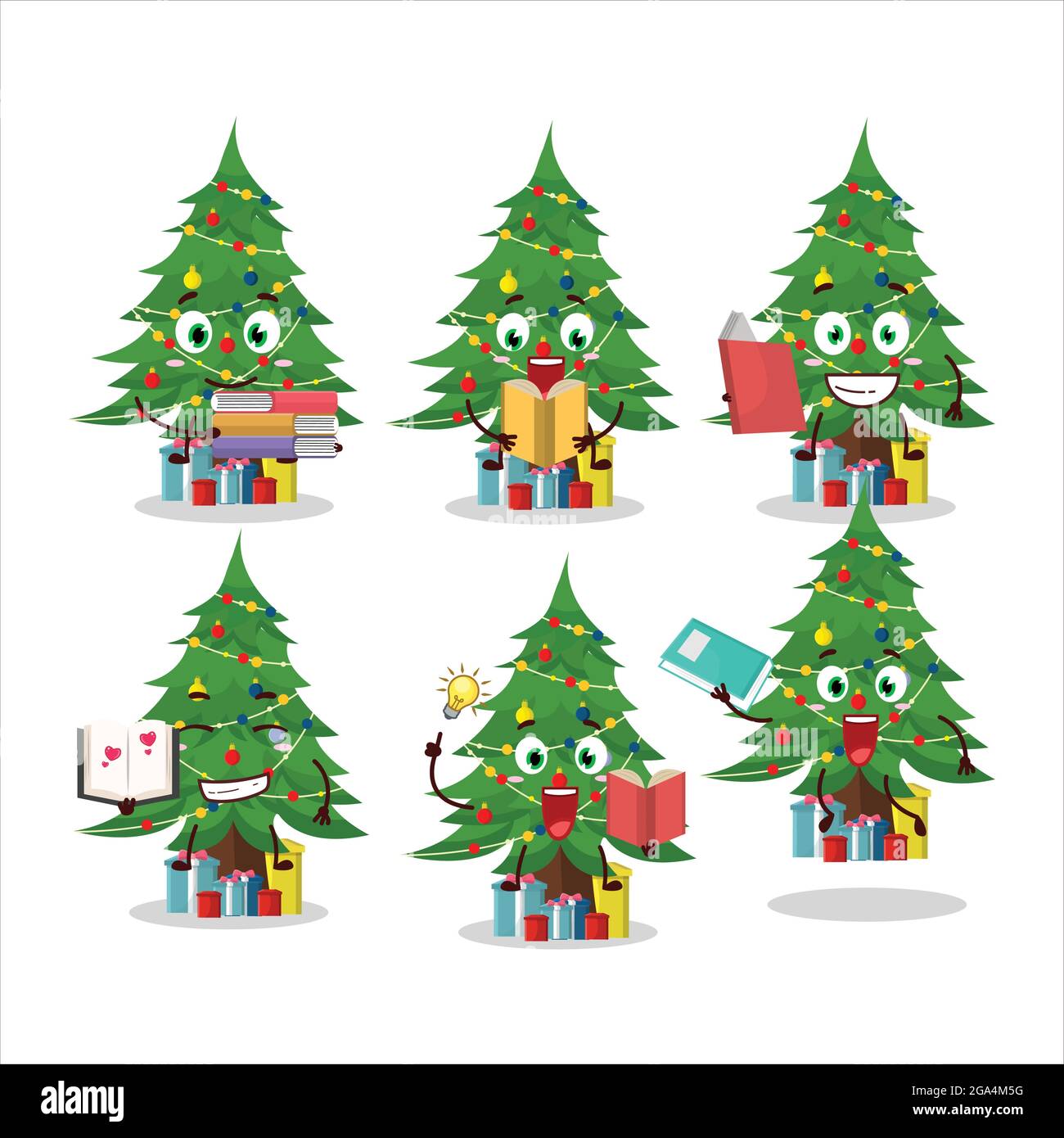 A picture of christmas tree with giftbox cartoon character concept ...