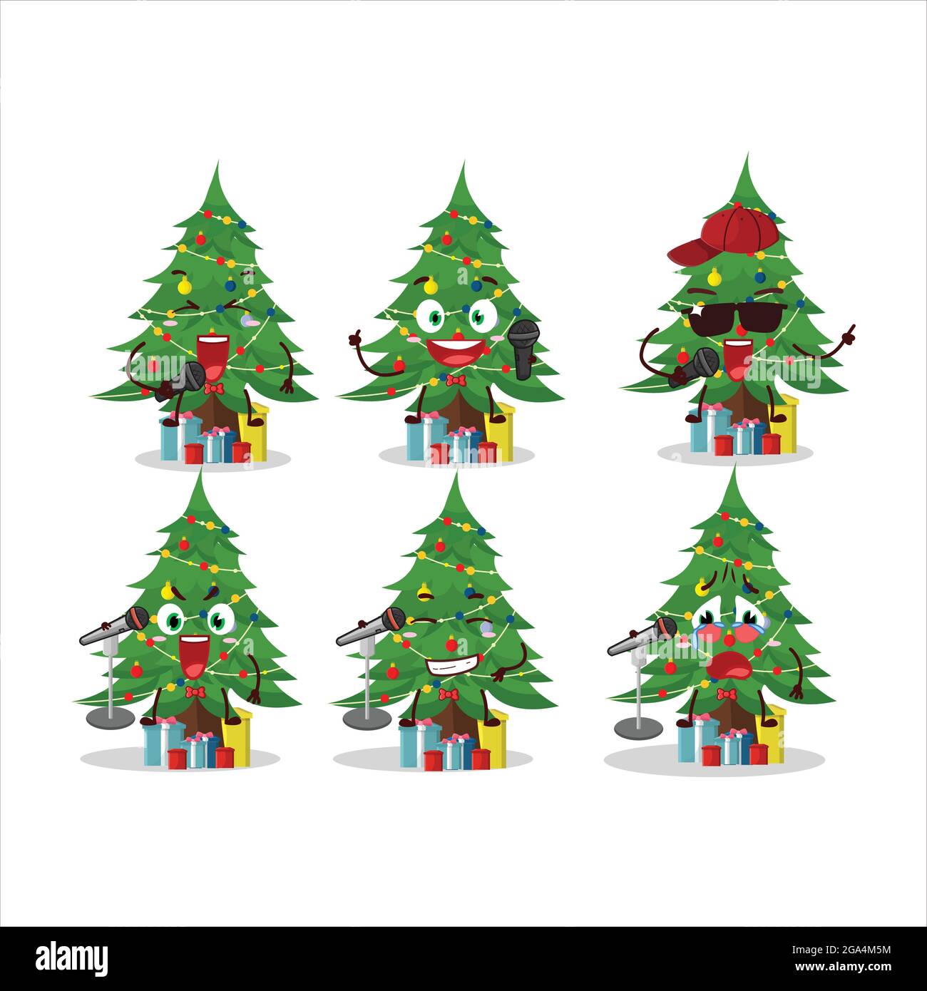 A Cute Cartoon design concept of christmas tree with giftbox singing a ...
