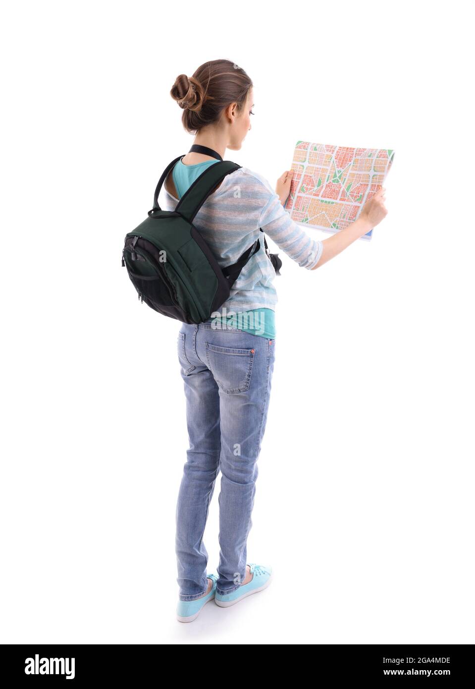 Traveler with map isolated on white Stock Photo - Alamy
