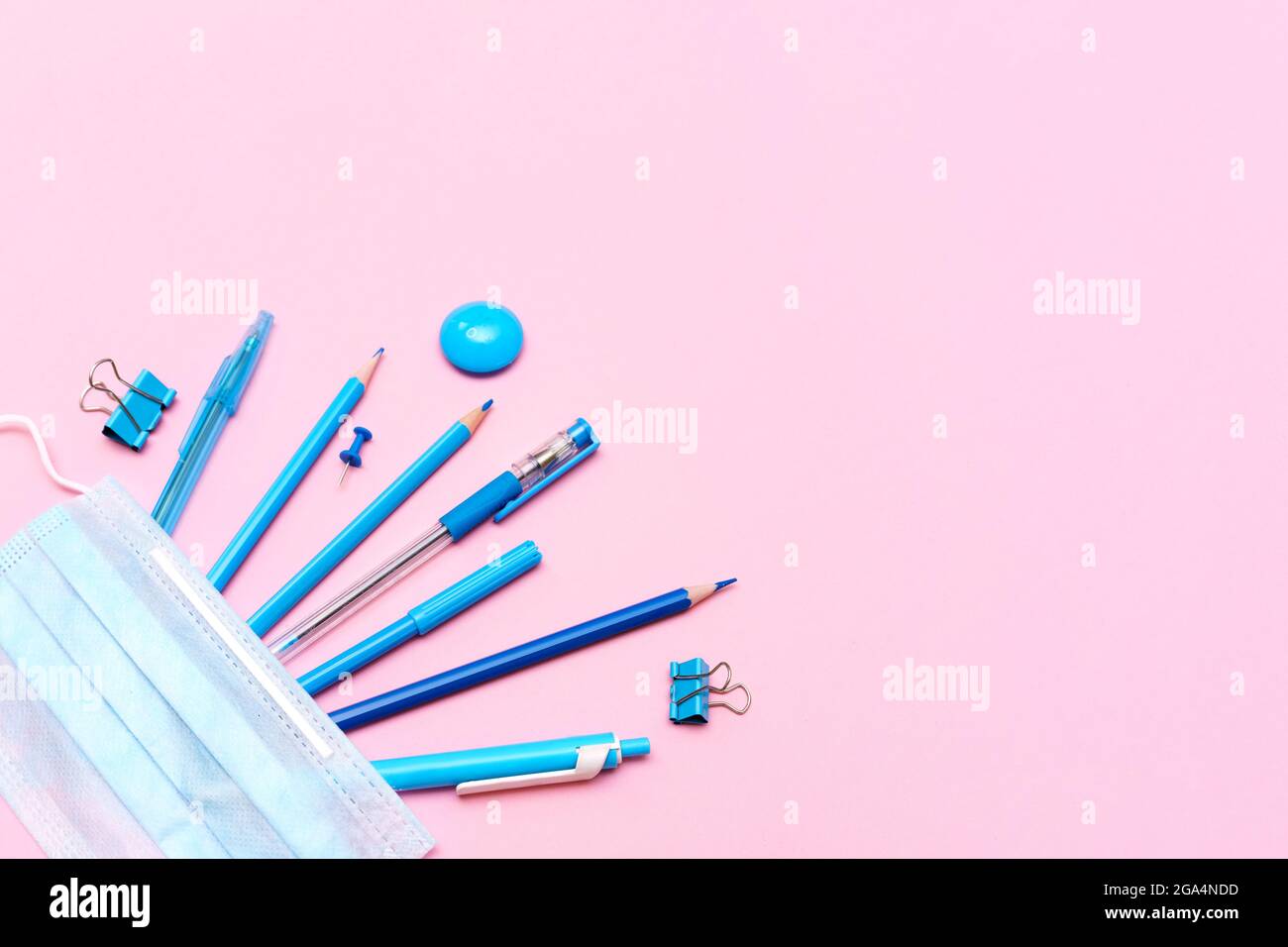 School supplies and covid 19 prevention tools. Back to school during ...