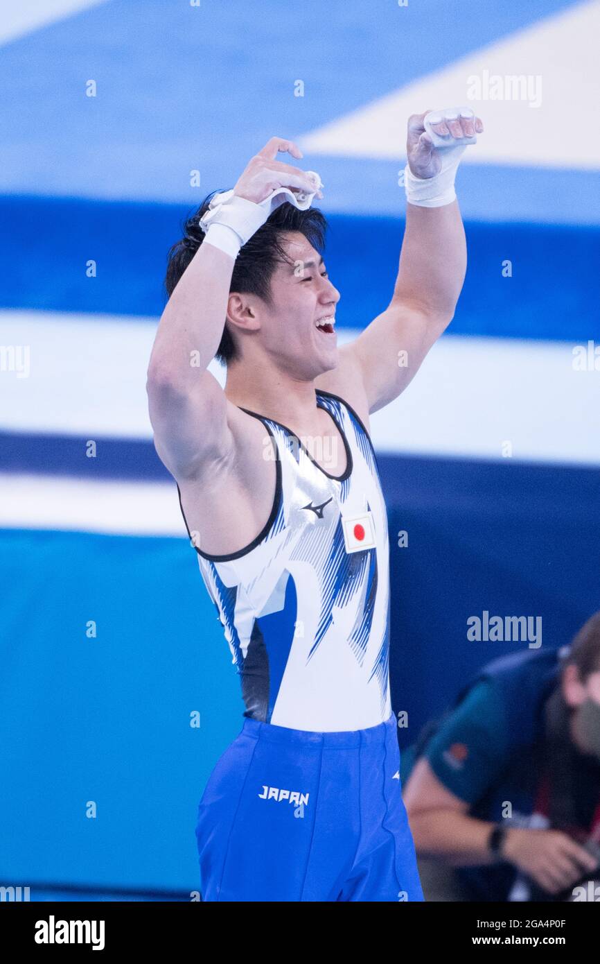Daiki Hashimoto (JPN) celebrating the gold medal, men's all-around ...
