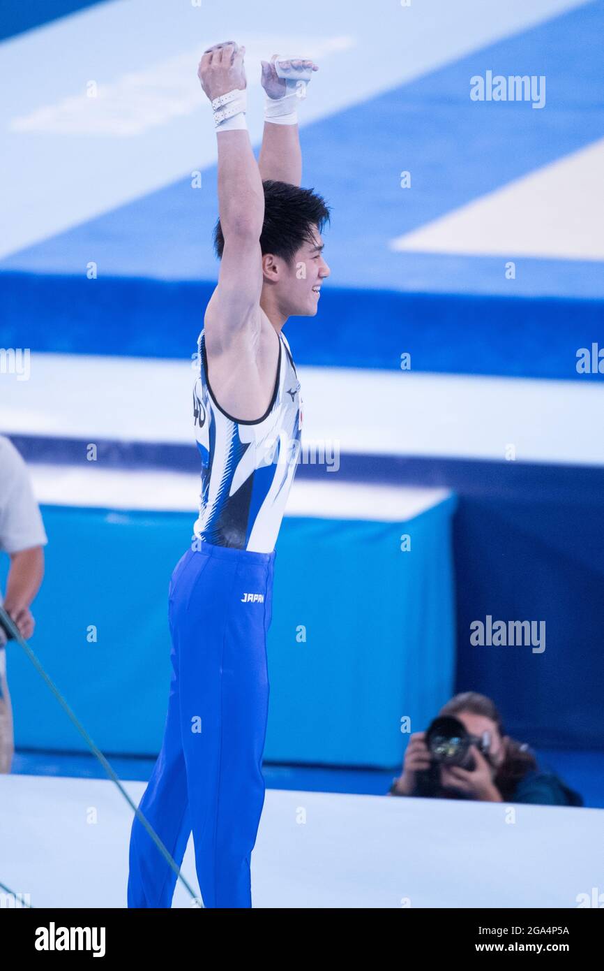 Daiki Hashimoto (JPN) celebrating the gold medal, men's all-around ...