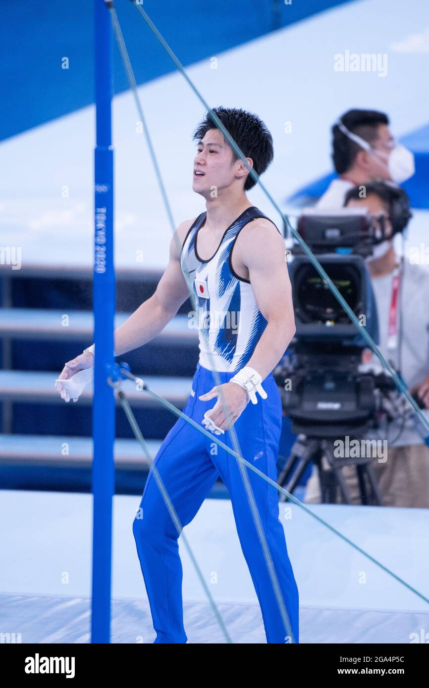 Daiki Hashimoto (JPN) celebrating the gold medal, men's all-around ...