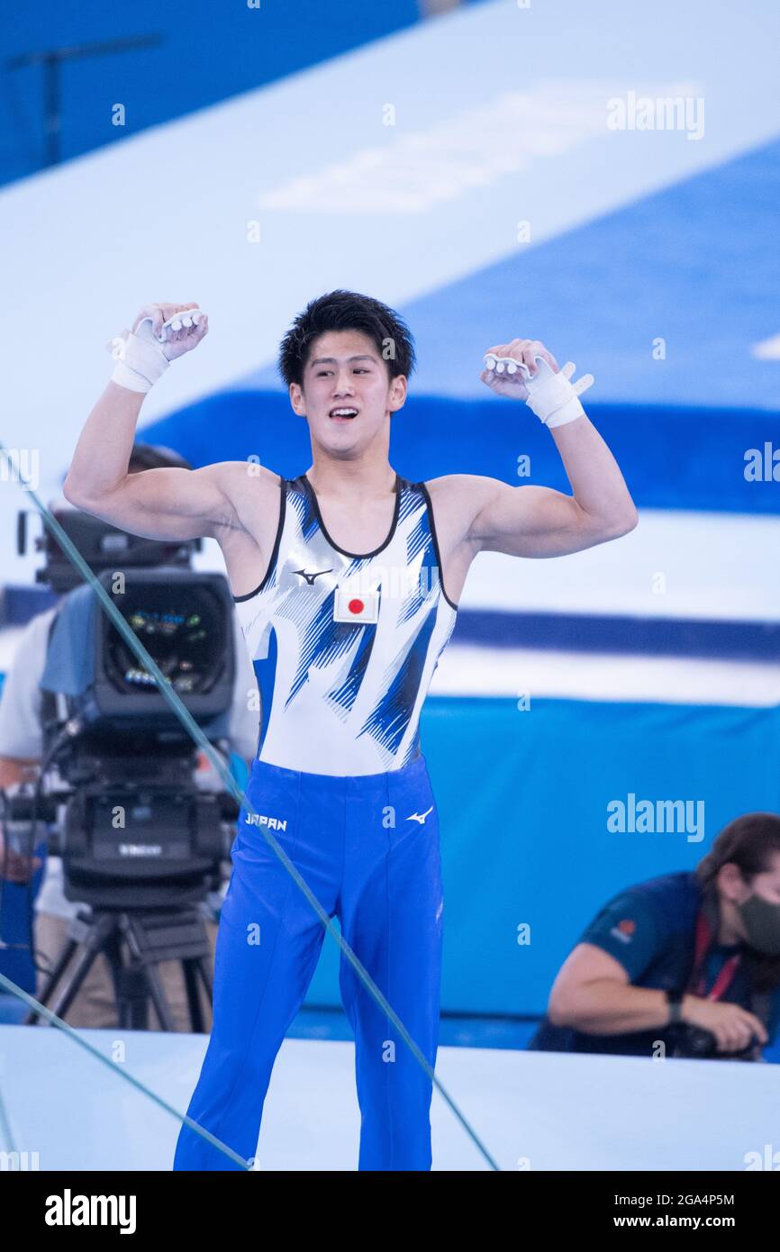 Daiki Hashimoto (JPN) celebrating the gold medal, men's all-around ...
