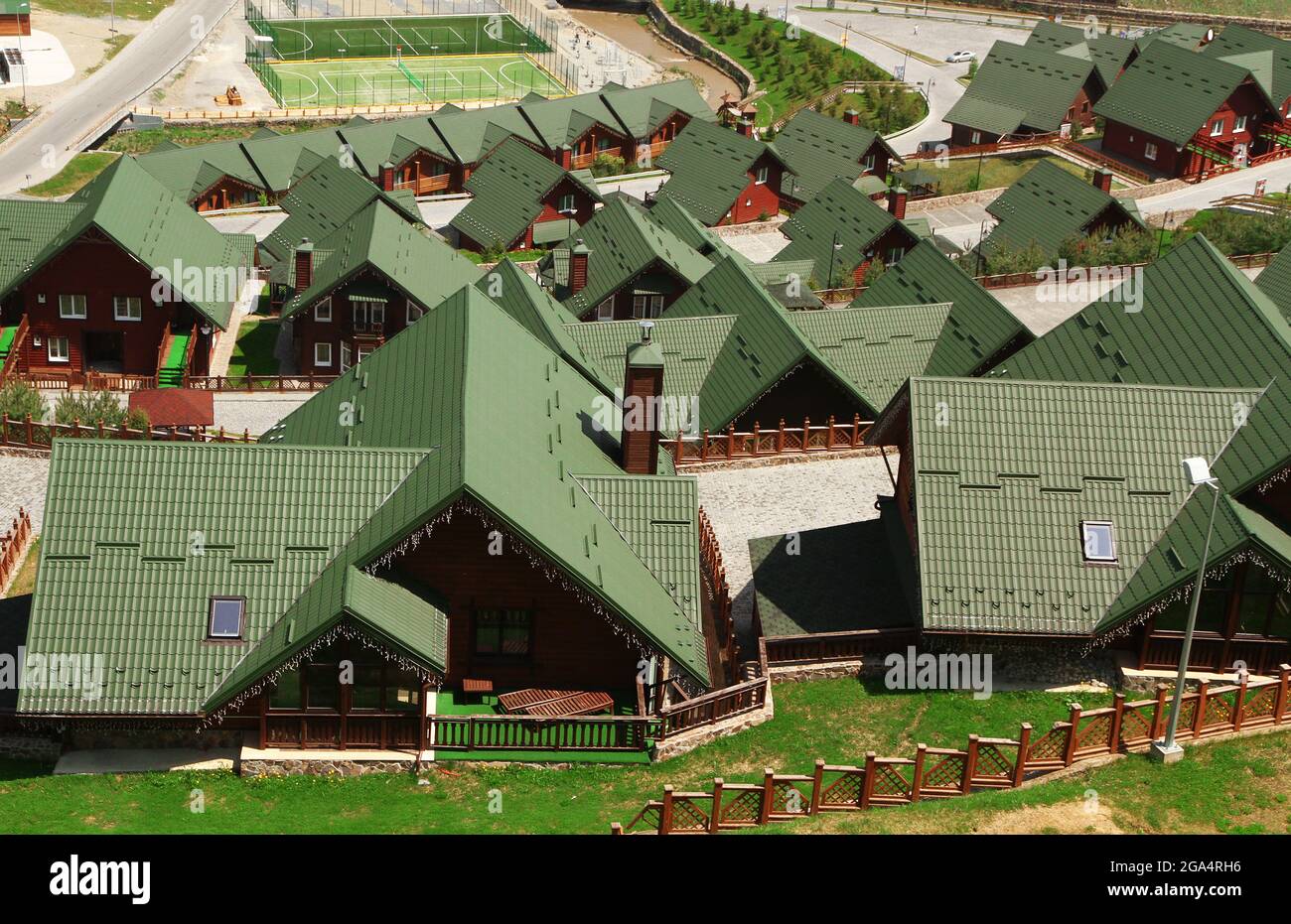 Wooden houses on mountain resort Stock Photo - Alamy