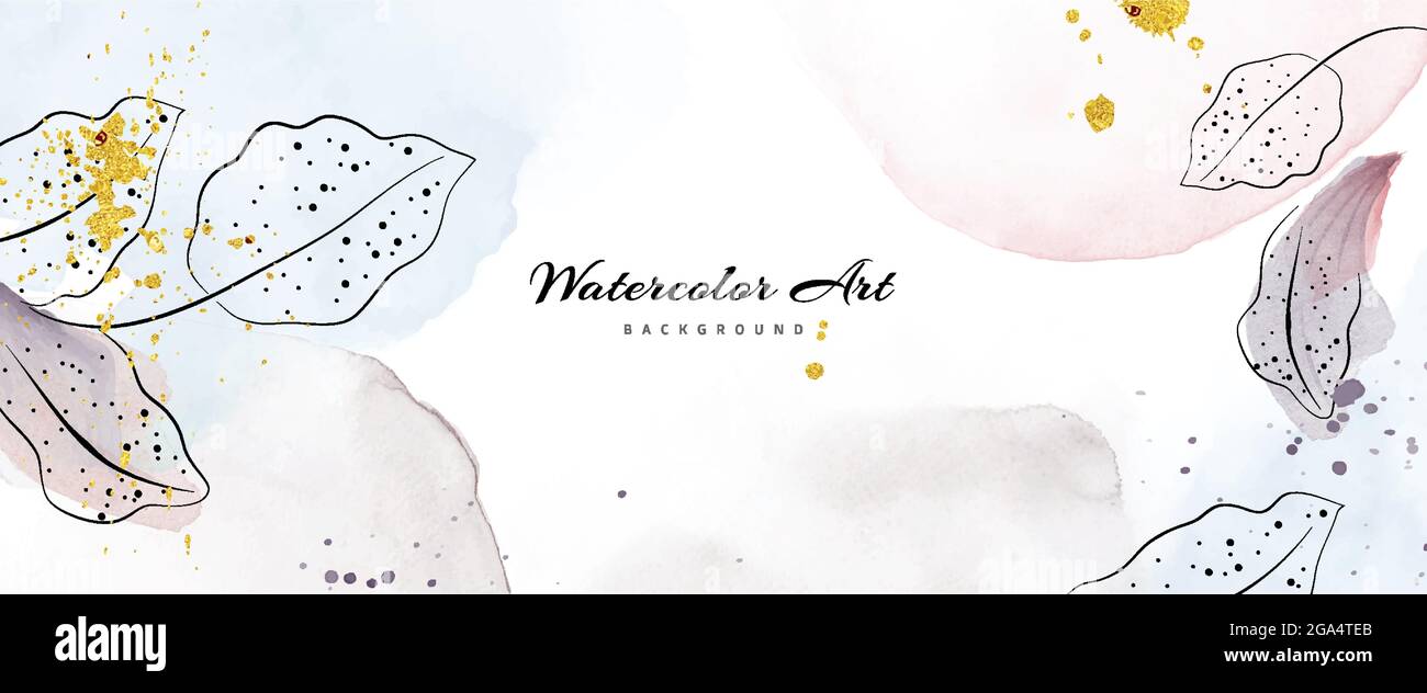 Abstract art watercolor with botanical decorative gold drops for nature ...