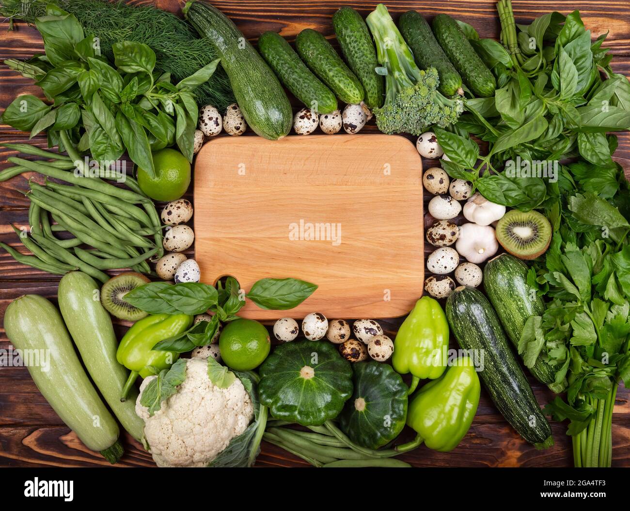 A variety of organic fruits and vegetables. Vegan menu Stock Photo - Alamy