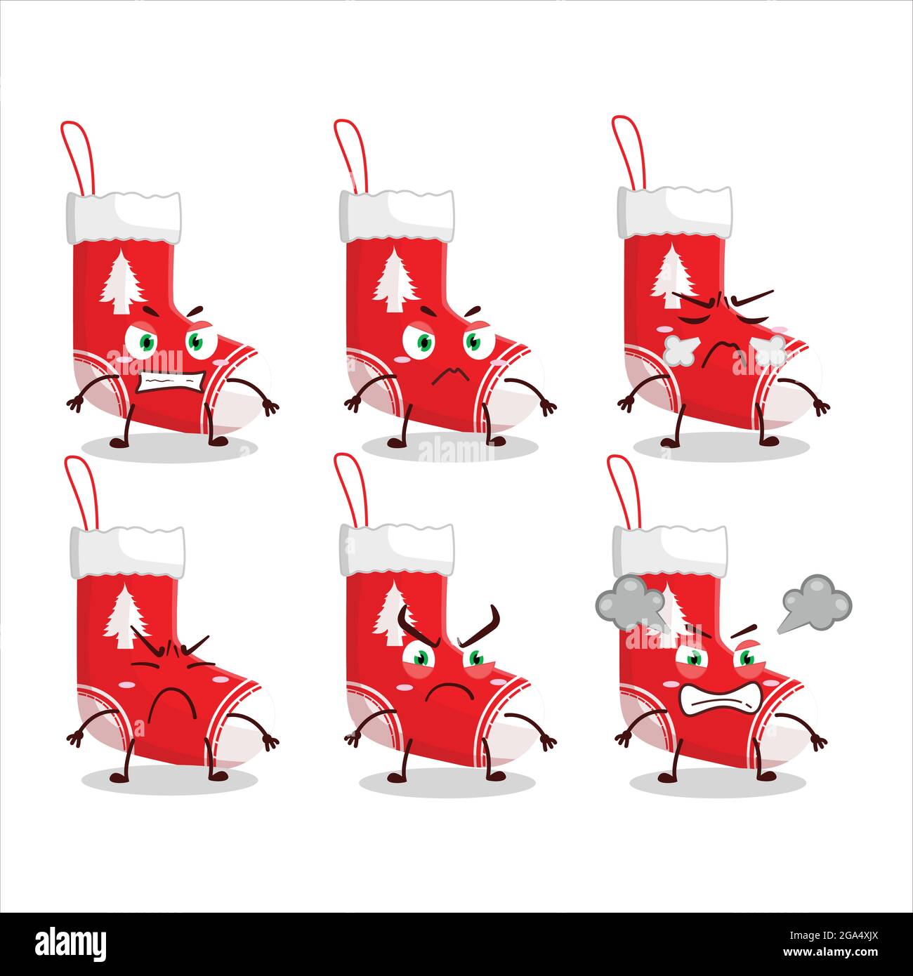 Christmas socks cartoon character with various angry expressions ...