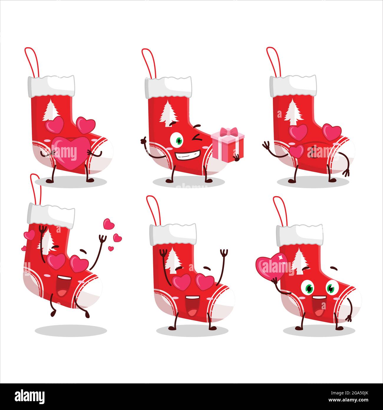 Christmas socks cartoon character with love cute emoticon. Vector ...