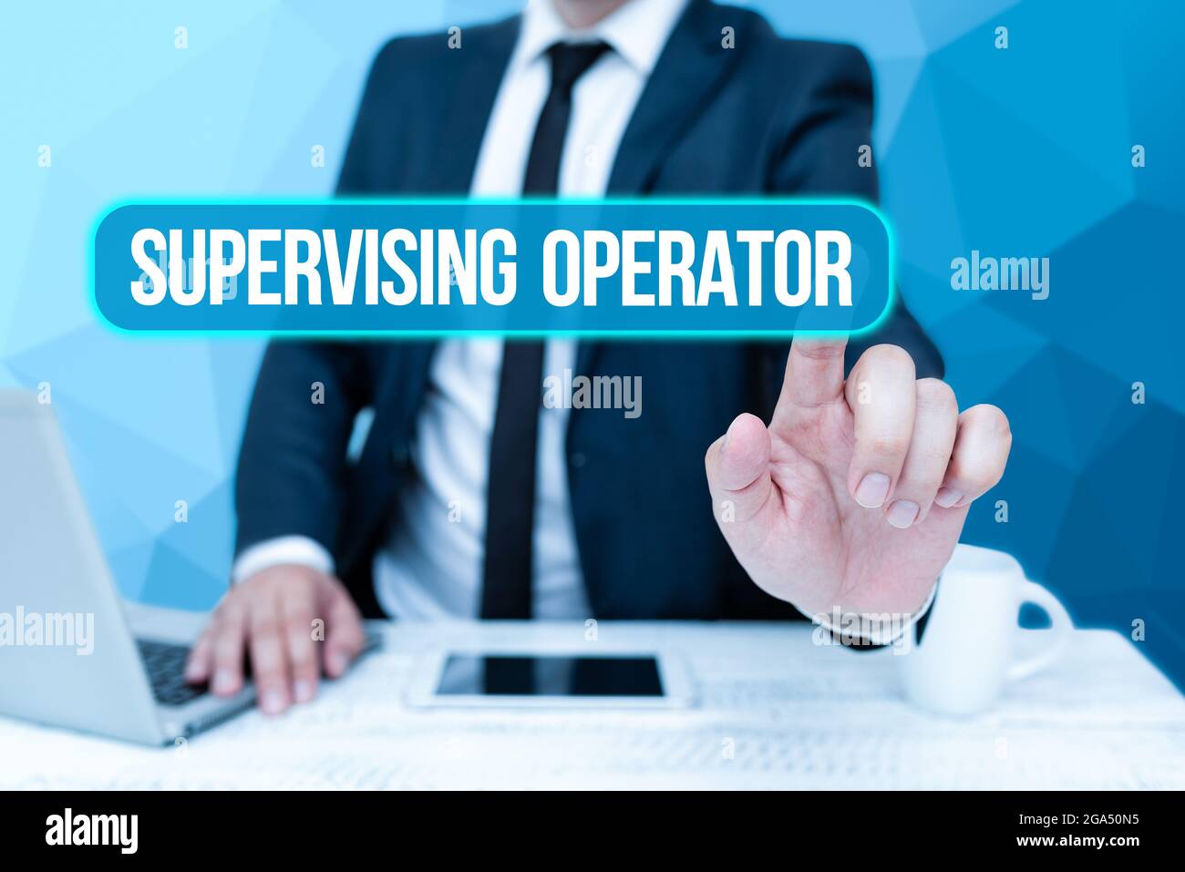 Hand writing sign Supervising Operator. Business overview monitoring ...