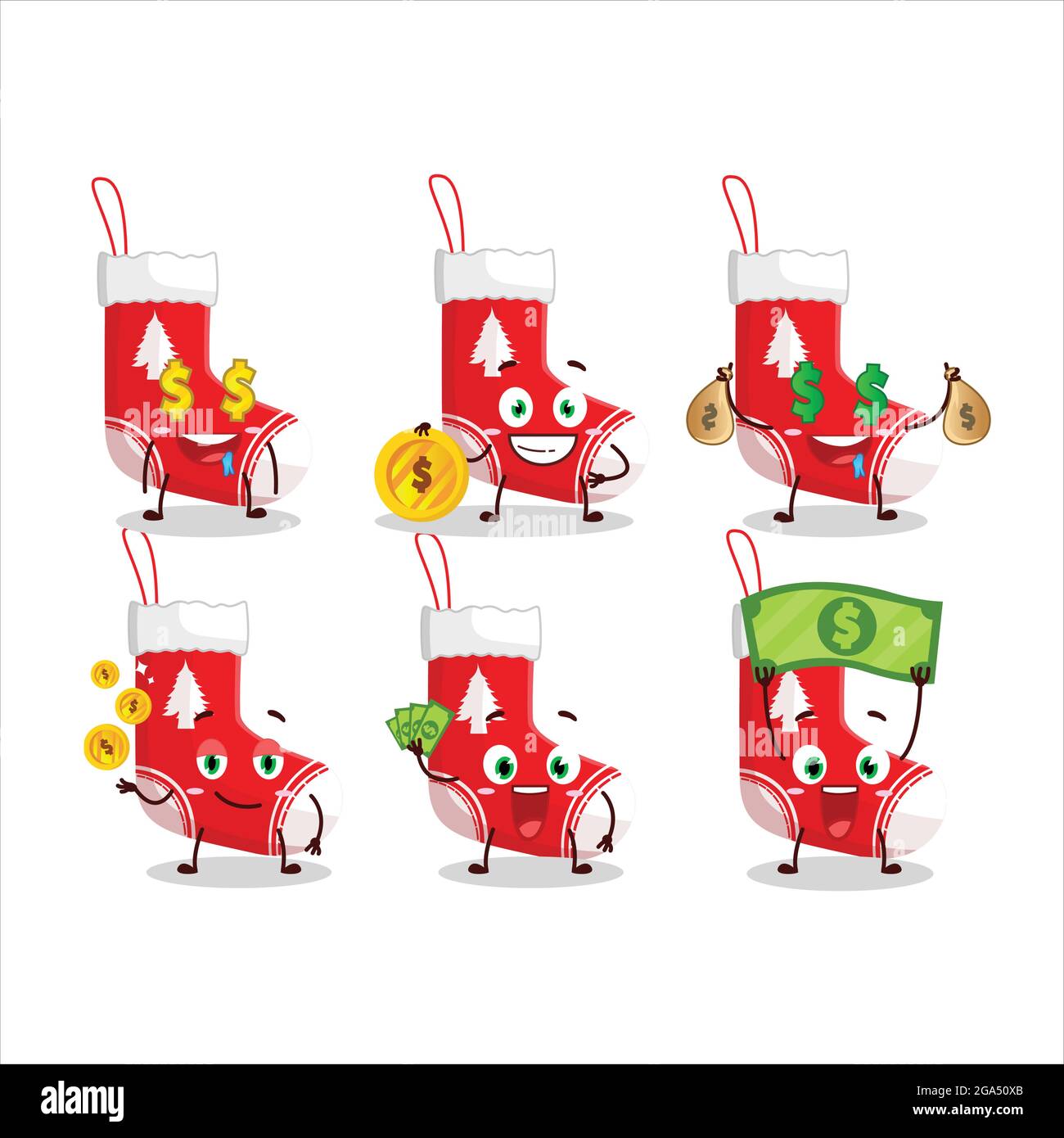 Christmas socks cartoon character with cute emoticon bring money ...