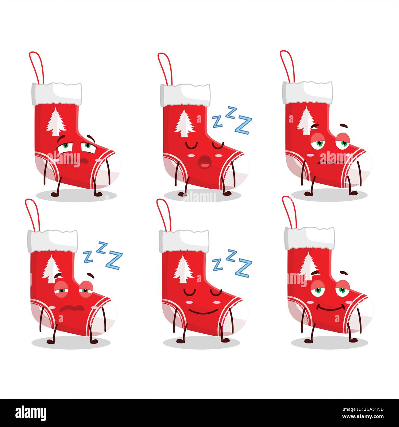 Cartoon character of christmas socks with sleepy expression. Vector ...