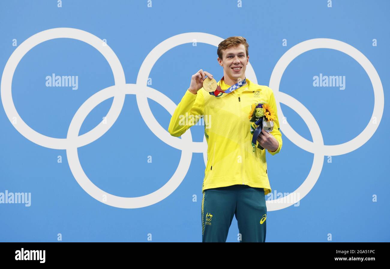 Australian swimmer Izaac Stubblety-Cook poses with his gold medal in ...