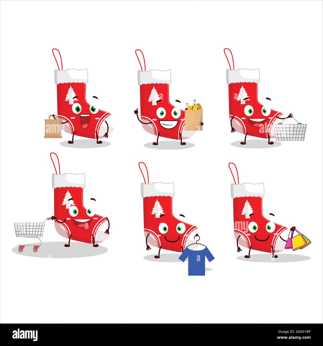 A Rich christmas socks mascot design style going shopping. Vector illustration Stock Vector ...