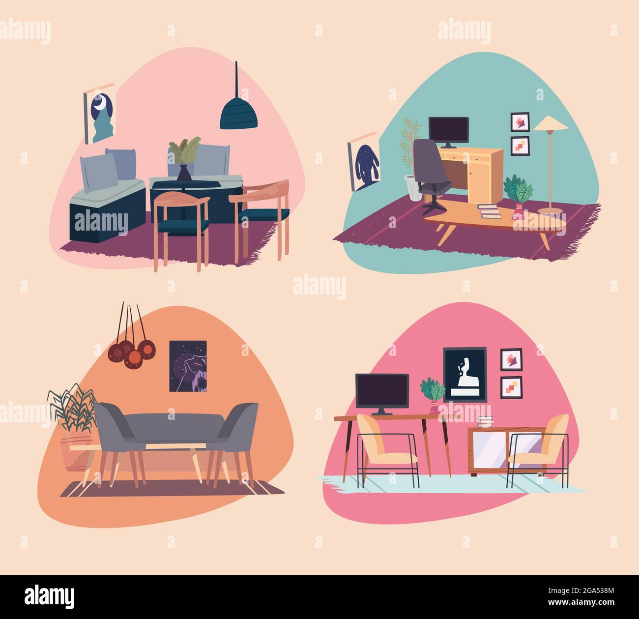 Home spaces and living room decoration symbol group Stock Vector Image ...