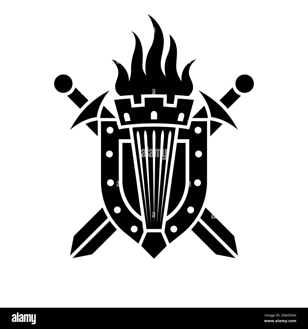 Torch on the background of a shield and crossed swords Stock Vector ...
