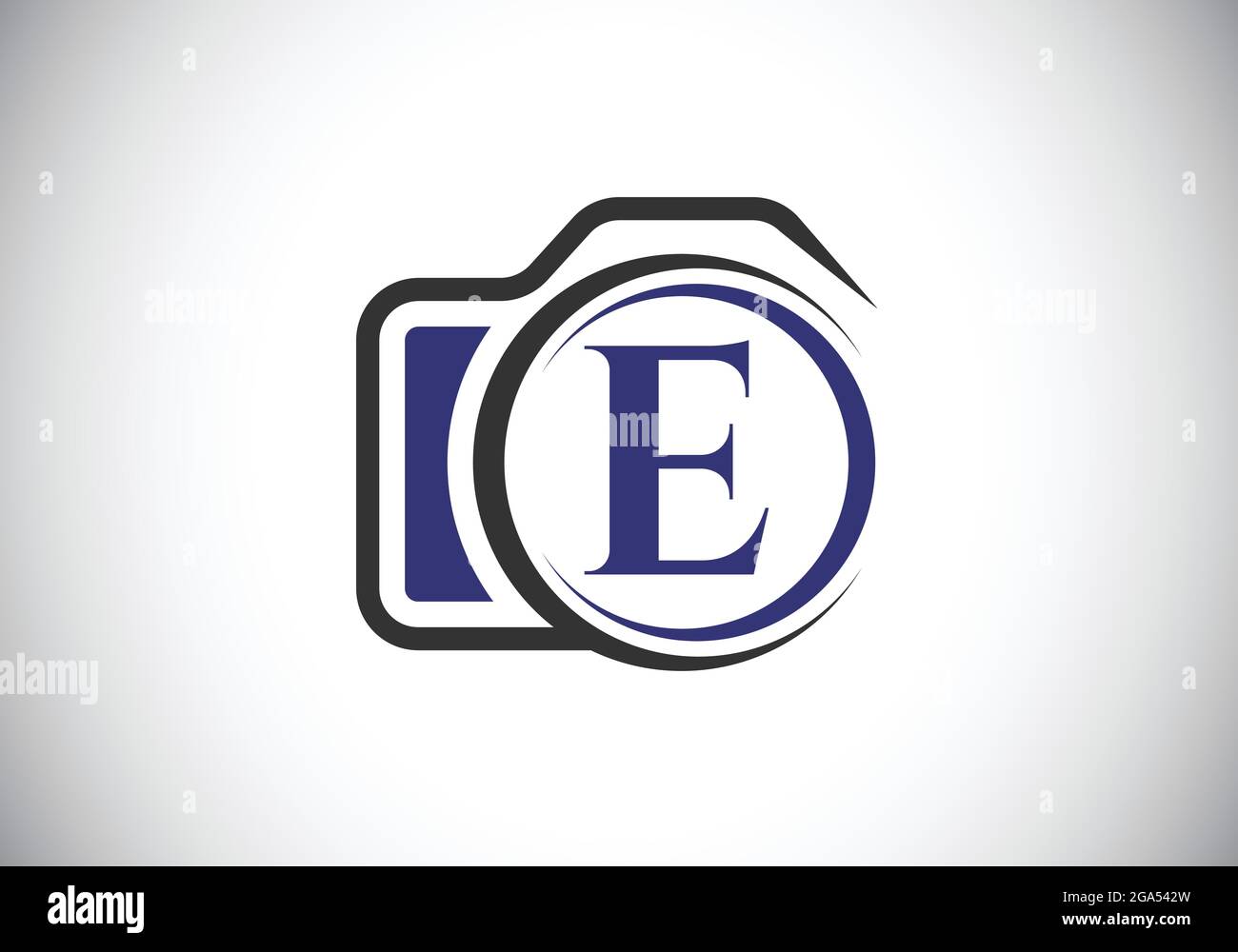 Initial E monogram letter alphabet with a camera icon. Photography logo ...