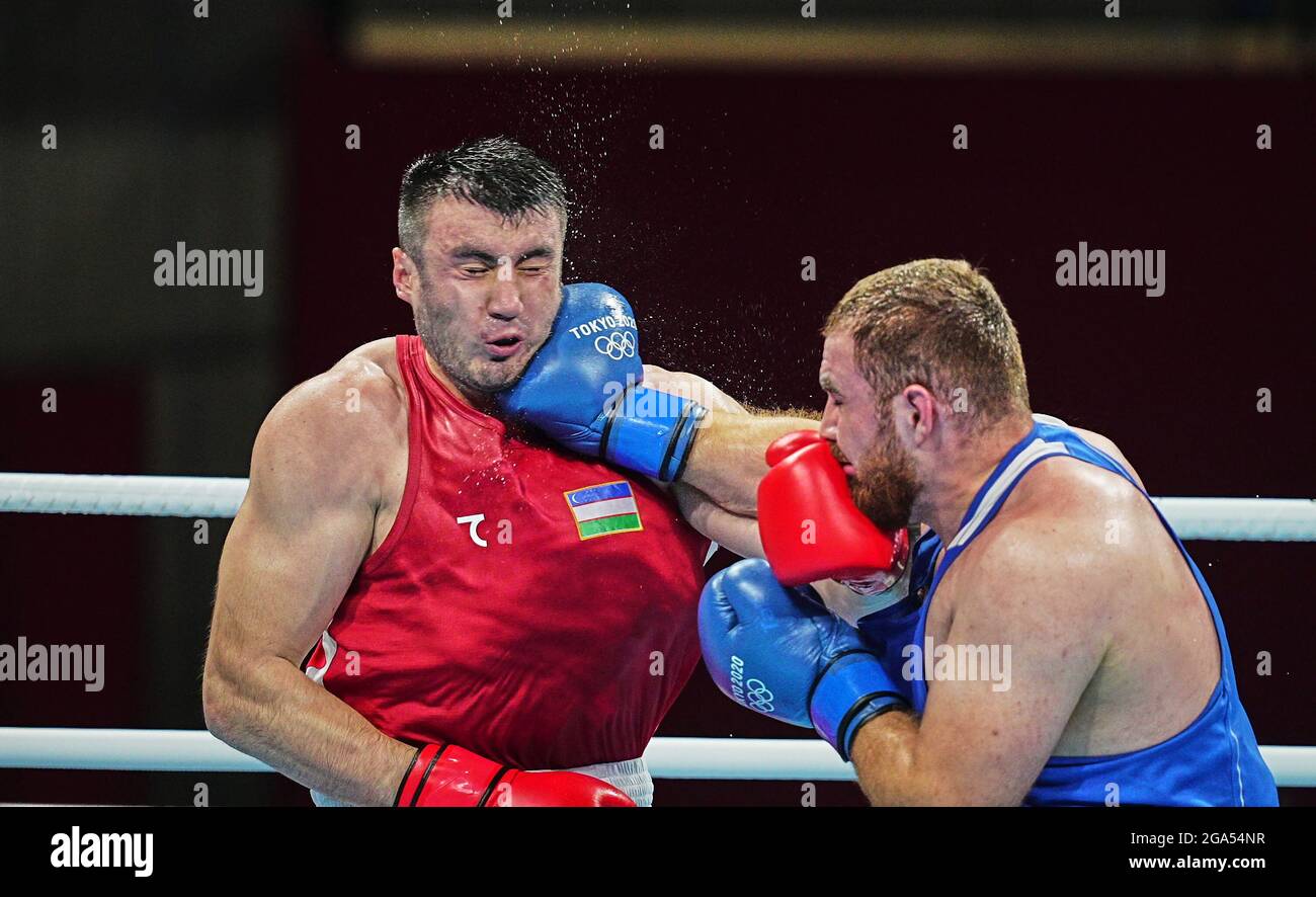 July 29, 2021: Bakhodir Jalolov from Uzbekistan and Mahammad Abdullayev ...