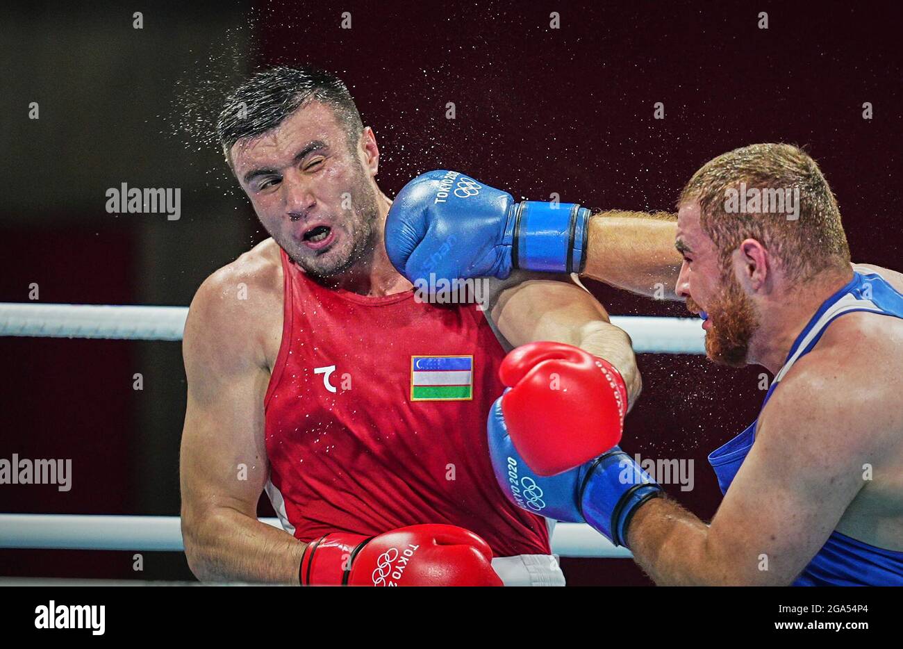 July 29, 2021: Bakhodir Jalolov from Uzbekistan and Mahammad Abdullayev ...