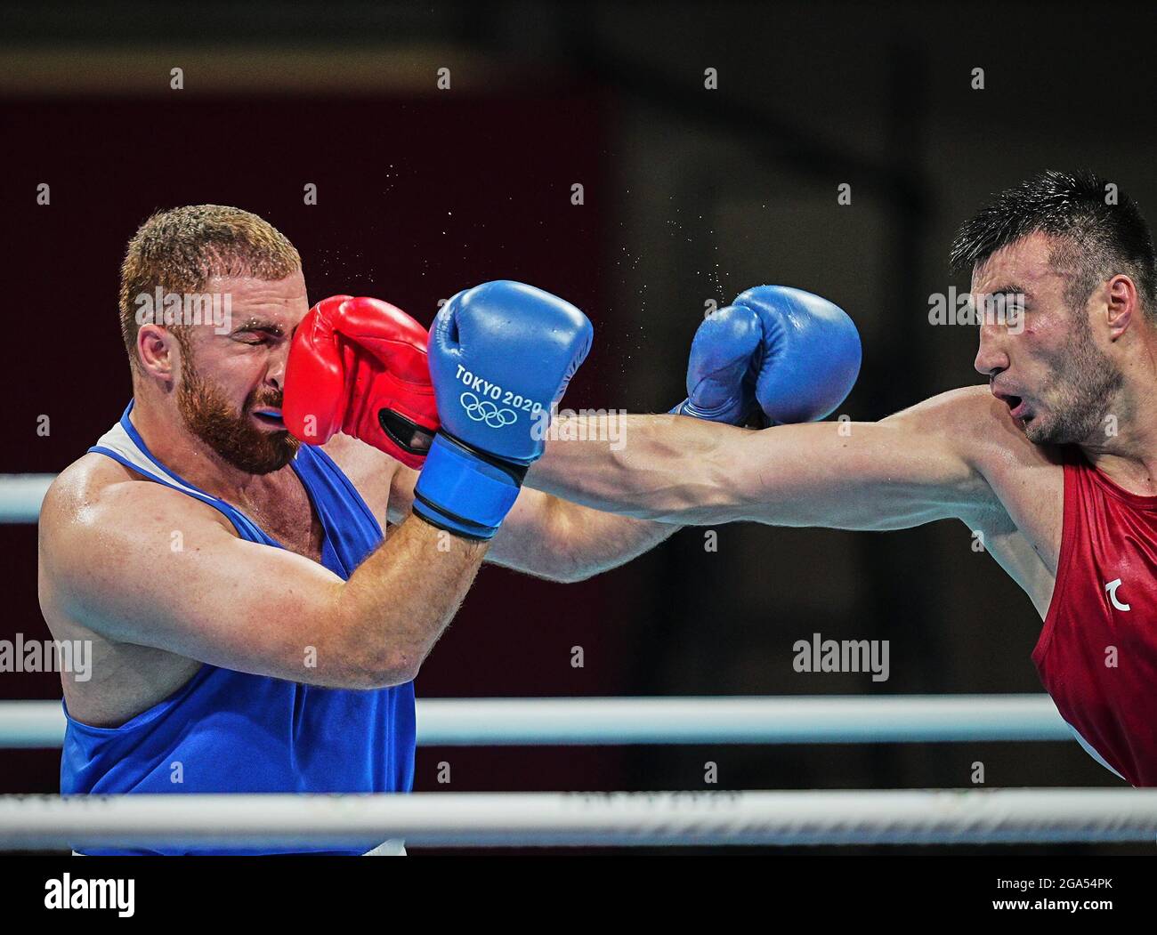 July 29, 2021: Bakhodir Jalolov from Uzbekistan and Mahammad Abdullayev ...