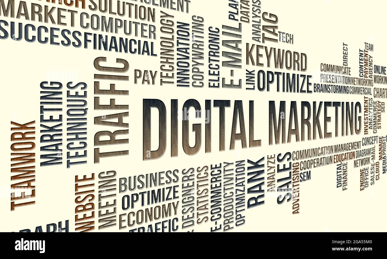 Business Concept Background, Digital Marketing Futuristic Word Cloud ...