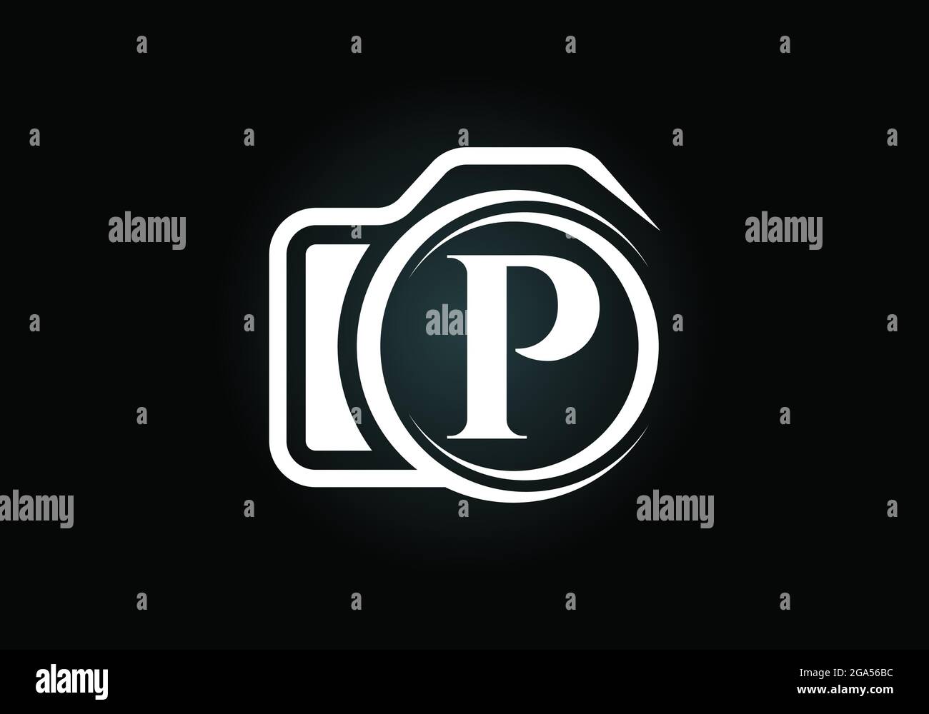 Initial P monogram letter alphabet with a camera icon. Photography logo ...