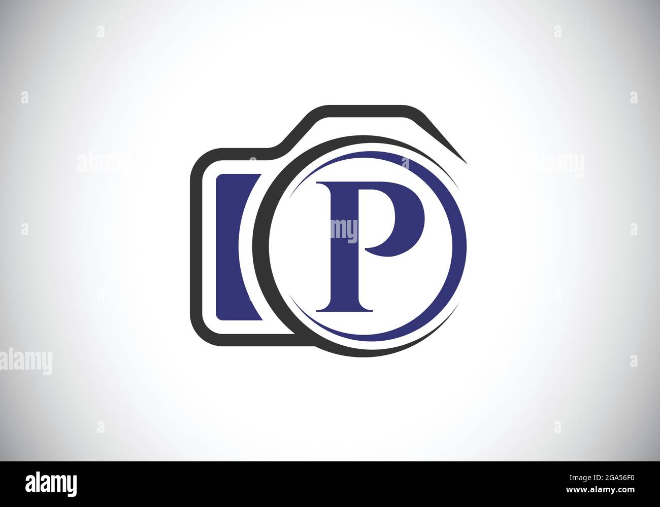 Initial P monogram letter alphabet with a camera icon. Photography logo ...