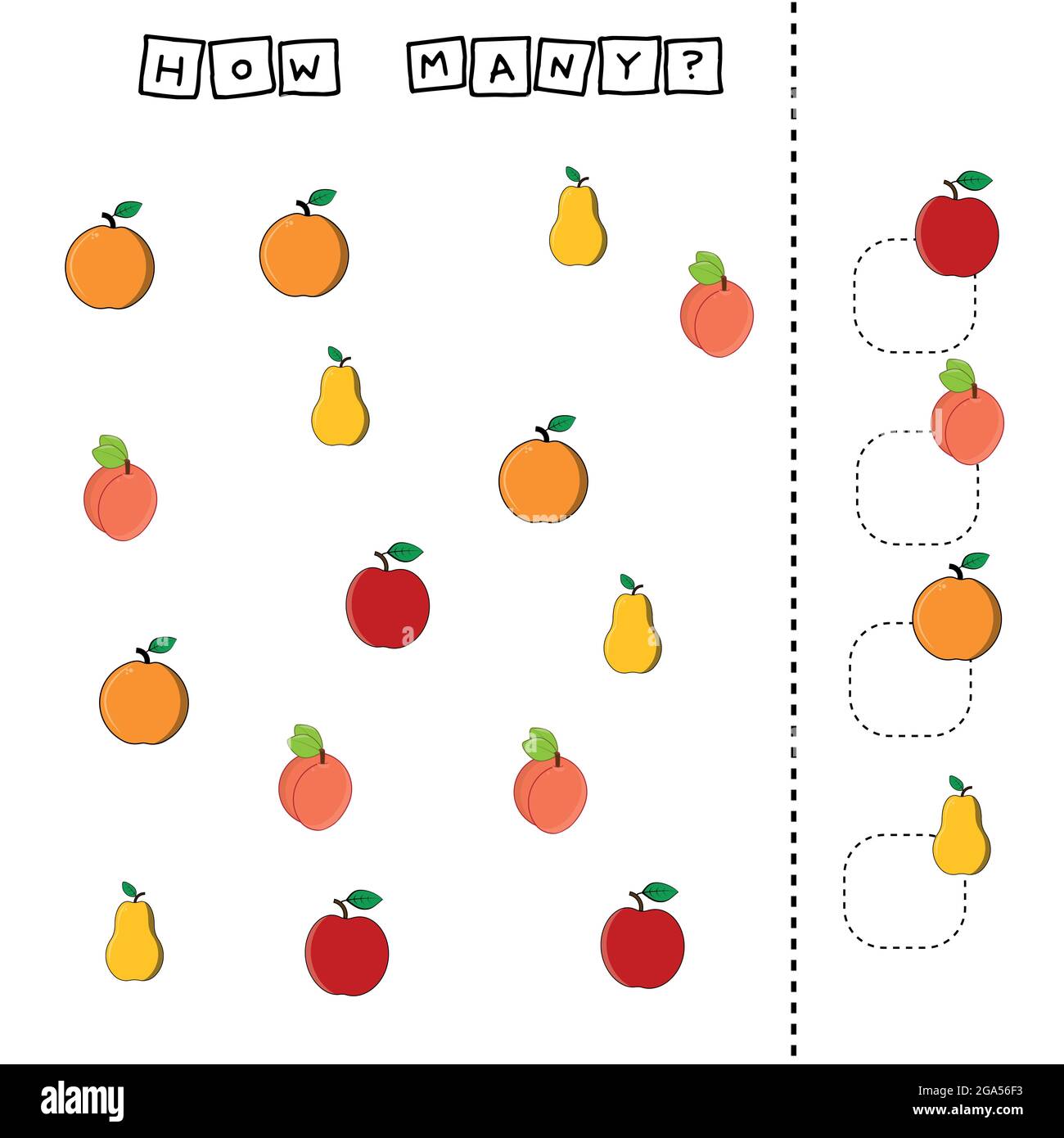 Developing activities for children, count as many colorful fruites ...