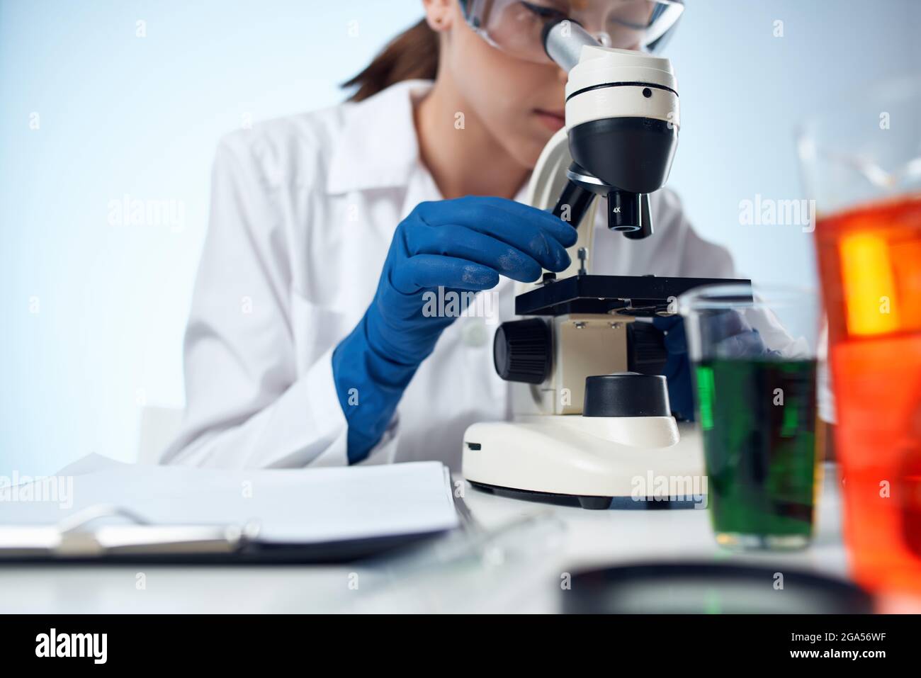 female laboratory assistant science research microbiology Stock Photo ...