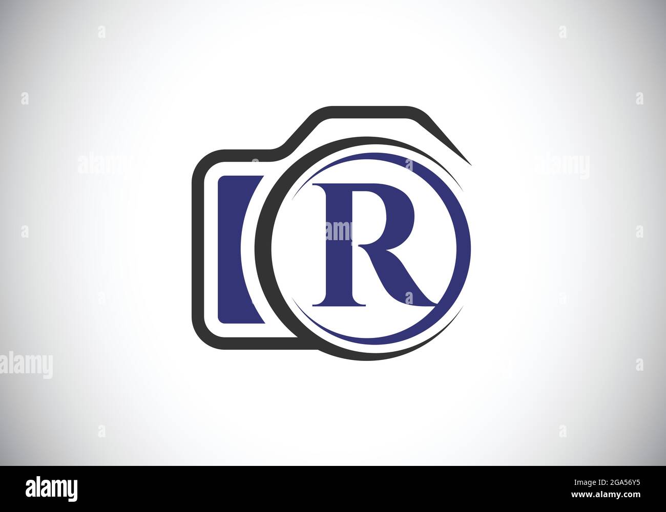 Initial R monogram letter alphabet with a camera icon. Photography logo ...