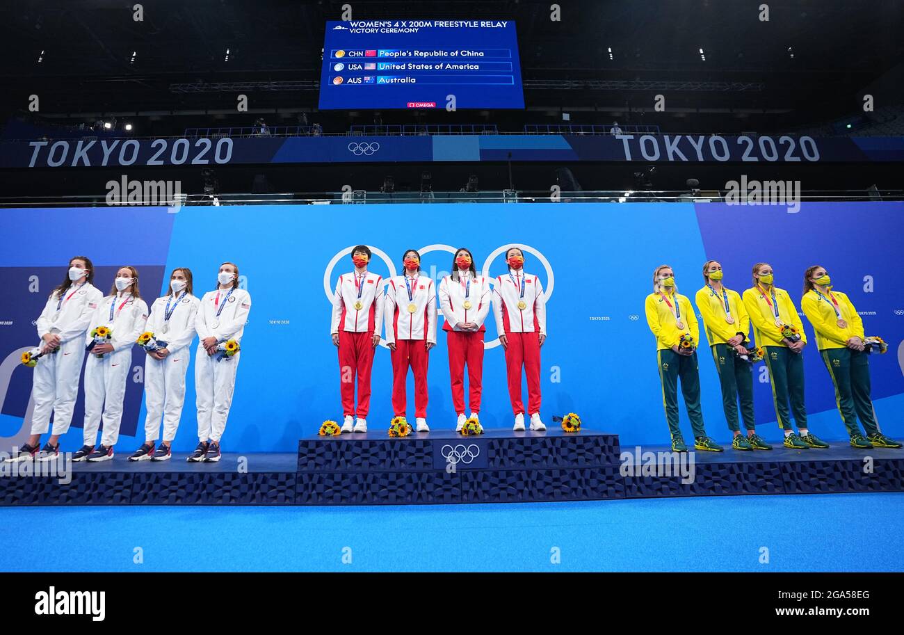 Tokyo, Japan. 29th July, 2021. Gold medalist team China, silver ...