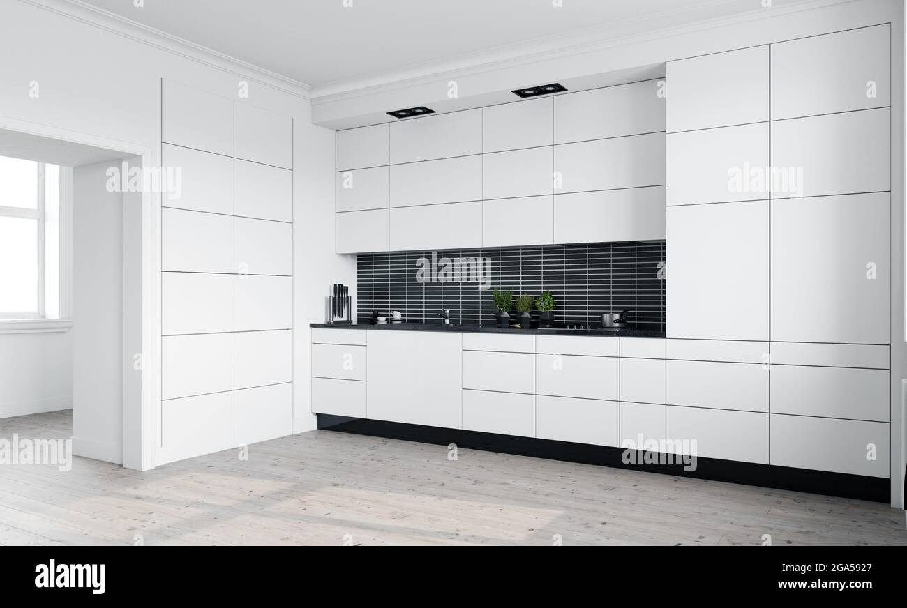 modern white kitchen interior. 3d rendering design concept Stock Photo ...