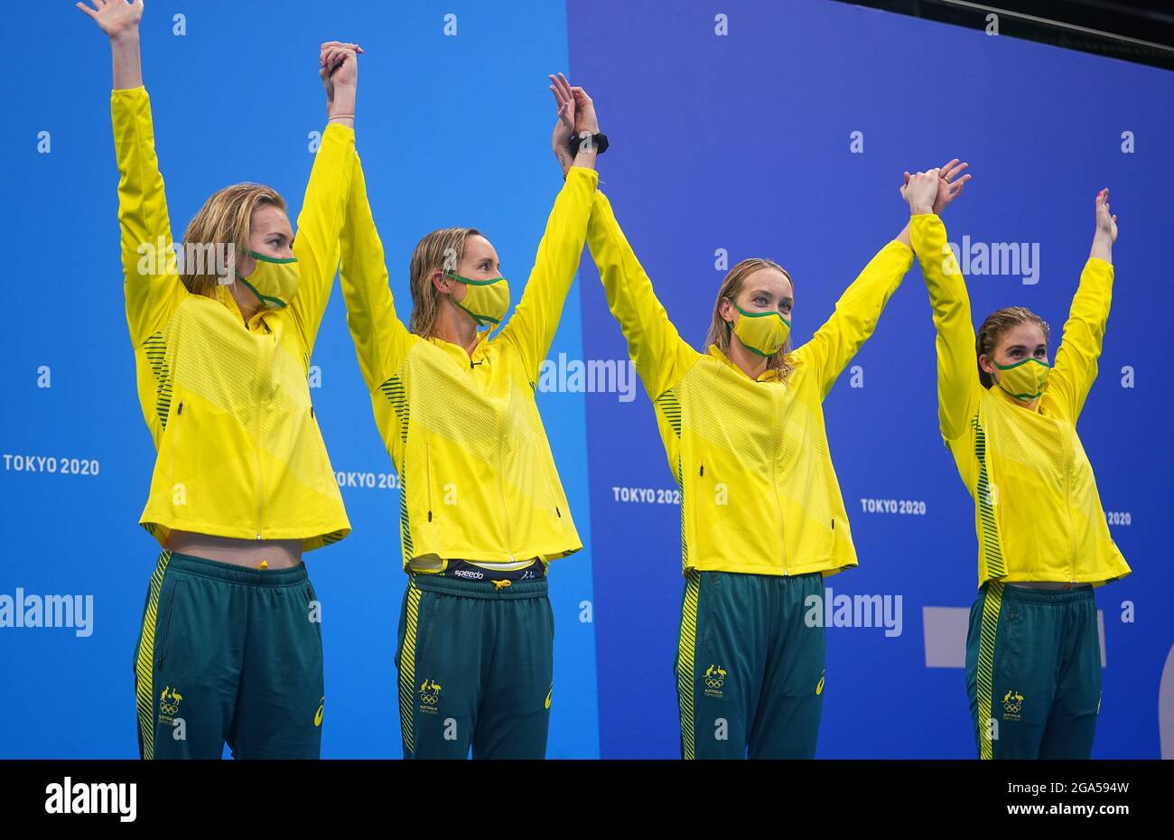 Tokyo, Japan. 29th July, 2021. Members of team Australia celebrate ...