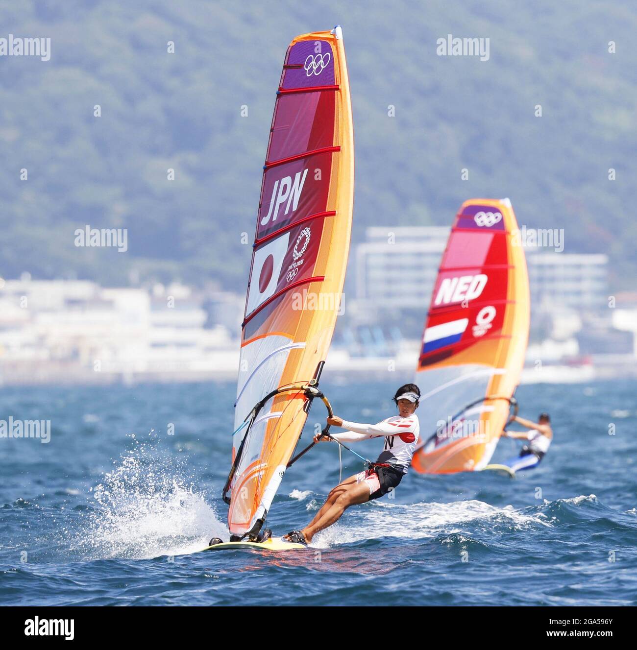 Yuki Sunaga of Japan competes in the women's windsurfer RS:X class at ...